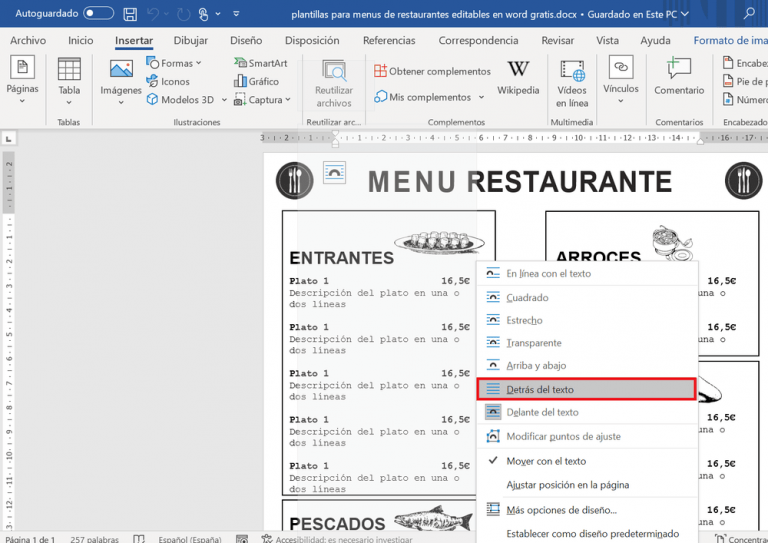 PLANTILLAS DE MENU Gratis y 100% Editables en Word