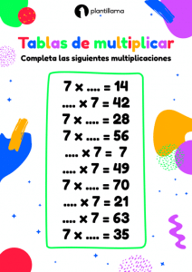 TABLA DEL 7 Apréndela fácil con fichas y ejercicios en PDF Gratis