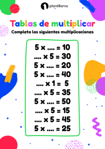 TABLA DEL 5 Apréndela fácil con fichas y ejercicios en PDF Gratis