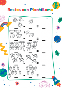 DIBUJOS CON RESTAS Fichas para imprimir y colorear