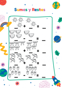 Dibujos con SUMAS Y RESTAS Fichas para imprimir