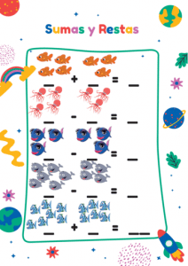 Dibujos con SUMAS Y RESTAS Fichas para imprimir