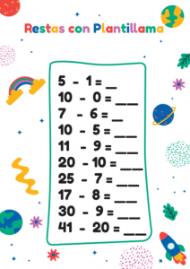 DIBUJOS CON RESTAS Fichas para imprimir y colorear