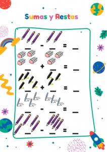 Dibujos con SUMAS Y RESTAS Fichas para imprimir