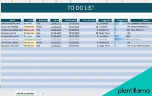 Plantilla LISTA DE PENDIENTES Descargar Excel Gratis