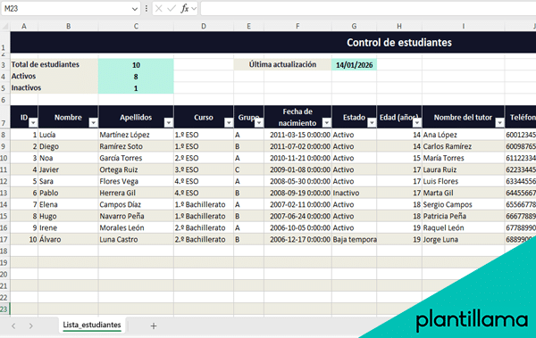 Plantilla LISTA de ESTUDIANTES Descargar Excel Gratis