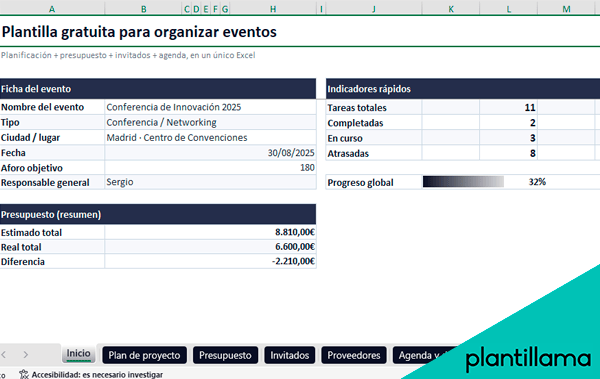 Plantilla para organizar eventos Descargar Excel Gratis